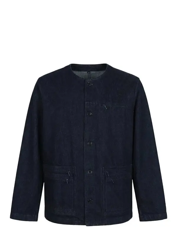MODENAIRE Collarless Jacket Relaxed Fit Structured Utility - Blue