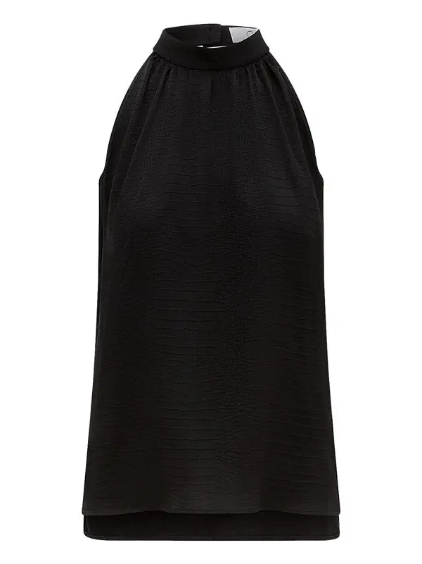 AUGURI Crocodile Print Halter Neck - Black