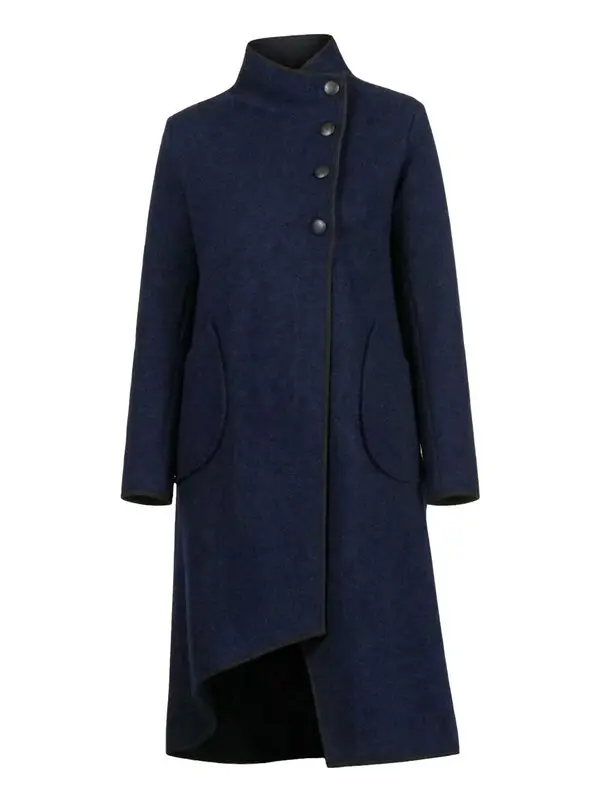 NIKKA PLACE Boiled Wool Winter Cardigan Coat With Buttons And Pockets In Dark - Blue