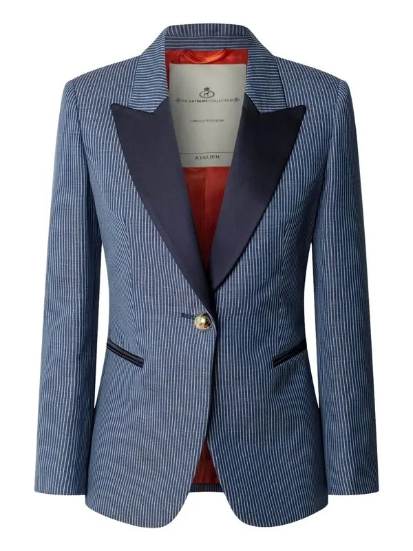 THE EXTREME COLLECTION Pinstripe Linen Tailored Blazer - Blue