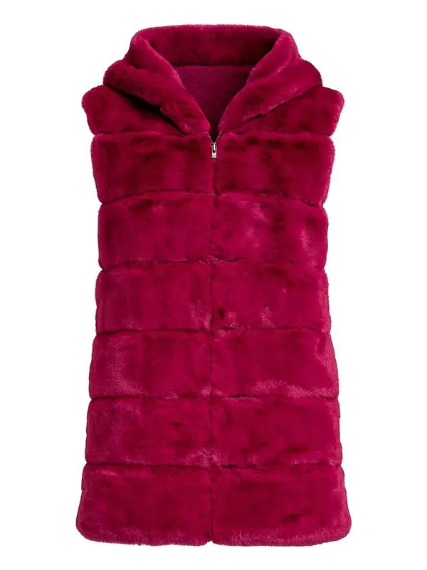 TANTRA SPAIN SL Fur Vest With Hood And Zipper Closure, Fucsia - Pink