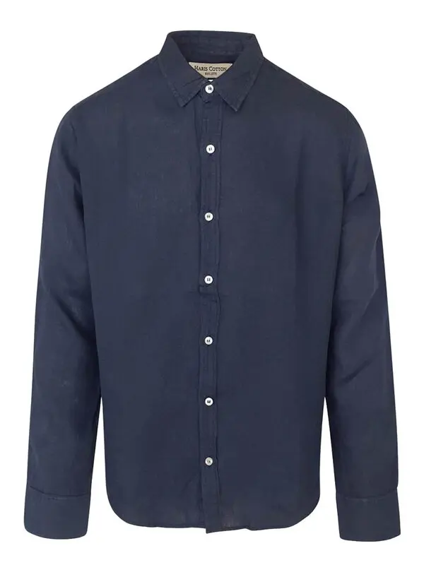 Haris Cotton Linen Basic Long-sleeved Shirt- Marine - Blue