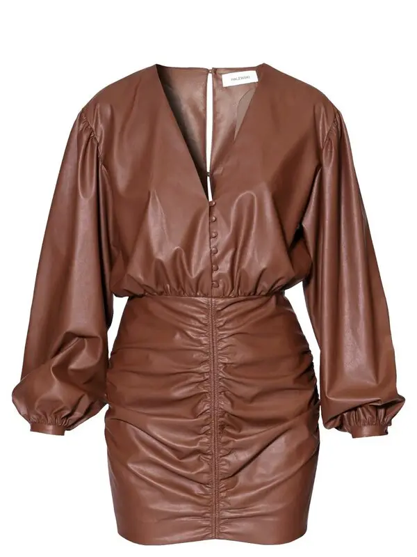 AGGI BY HALEWSKI Trudy Orange Mini Dress With Balloon Sleeves - Brown