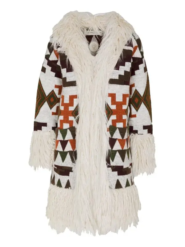 THE EXTREME COLLECTION Ethnic Jacquard Coat With Faux Fur Trim - Beige