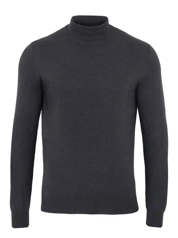 PAUL JAMES KNITWEAR Ultra Fine Cotton Spencer Mock Turtle Neck Jumper Anthracite - Green