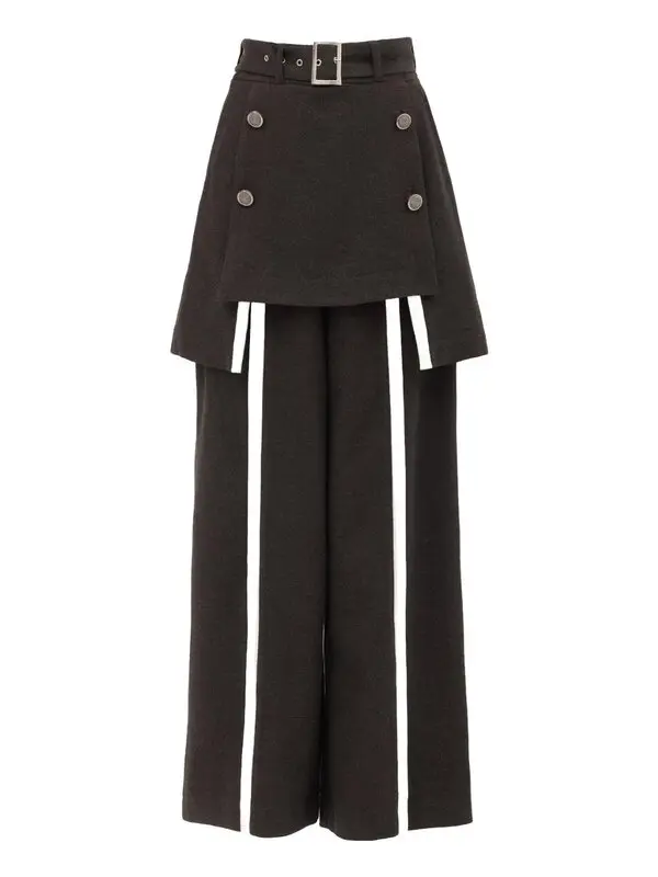 JULIA ALLERT Tailored Wool-blend Trousers With Skirt Overlay – Dark - Brown