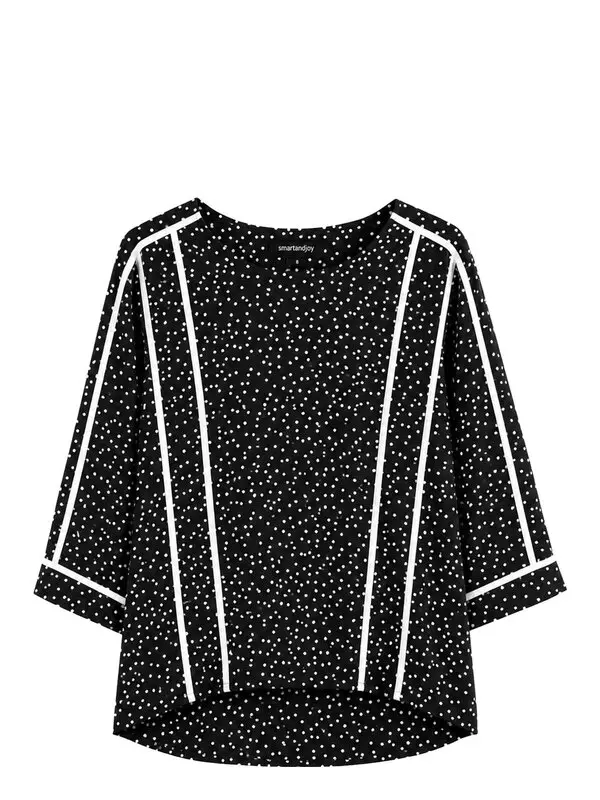 SMART AND JOY White Chambray Blouse With Polka Dots - Black