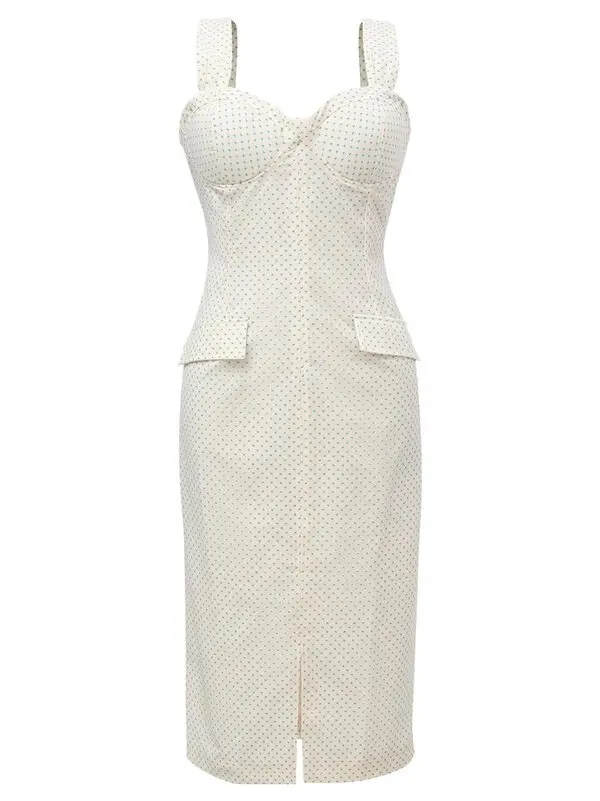 SMART AND JOY Sleeveless Sheath Dress Mini Dots Print - White