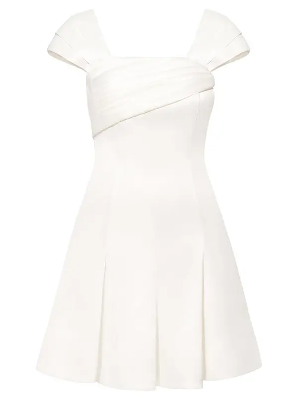 TIA DORRAINE Flared Satin Mini Dress With Gathered Bust Overlay Pearl - White