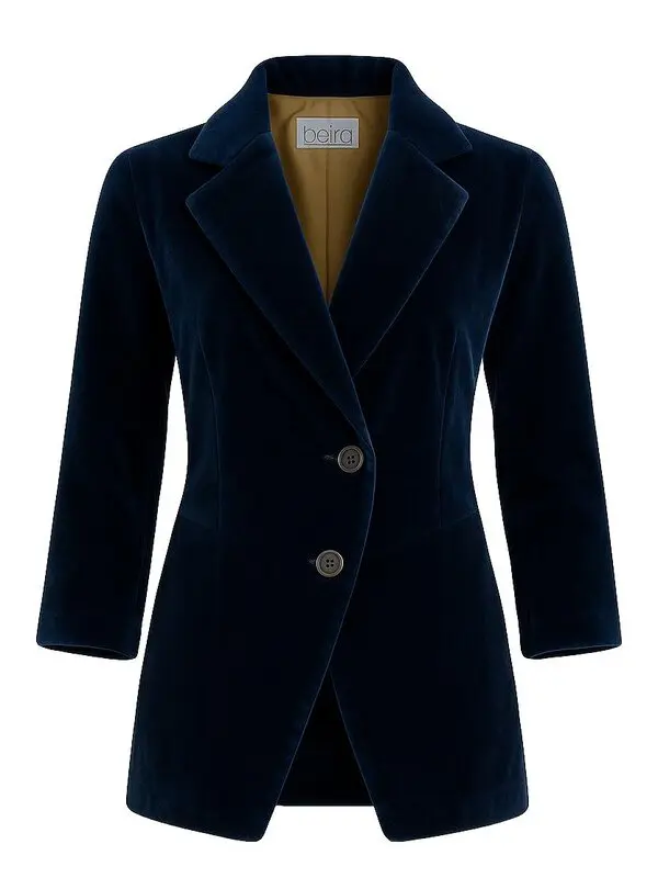 BEIRA Maggie Longline Tailored Velvet Blazer In Navy - Blue