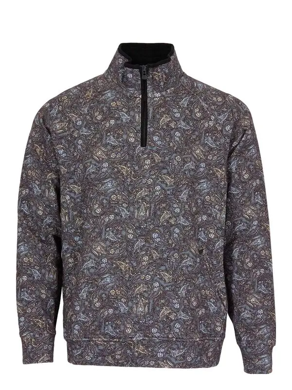 LORDS OF HARLECH Craig Madrid Paisley Quarter-zip Sweater Smoke - Grey