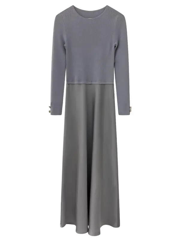 ROCH PEREL Silk Knit Mixed Midi Dress - Blue