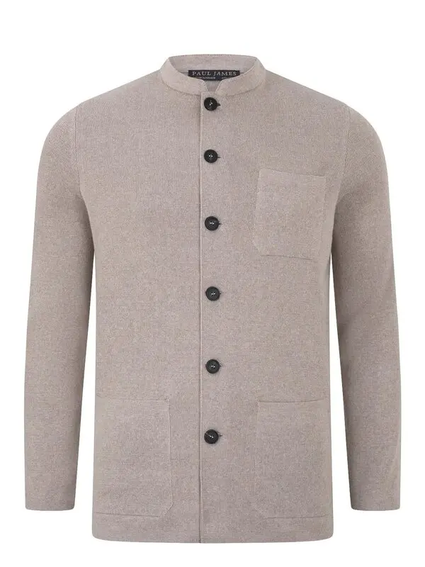 PAUL JAMES KNITWEAR Neutrals Midweight Cotton Jaipurr Knitted Nehru Jacket Natural - Orange