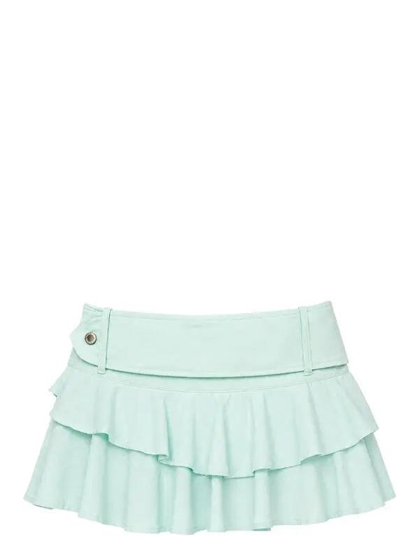 Carmen Says Solea Mint Ruffle Denim Mini Skirt - Blue