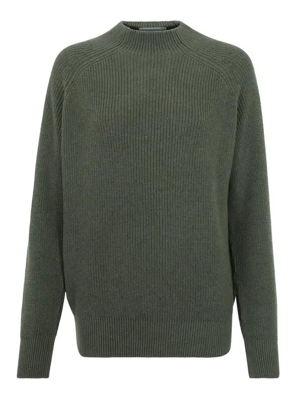 PAUL JAMES KNITWEAR Pure Cotton Tamie High Neck Raglan Jumper Khaki - Green