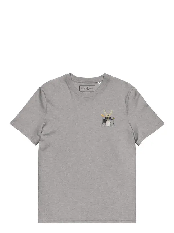 ANCHOR & CREW Heather Drummer Monkey Organic Cotton Embroidered T-shirt - Grey