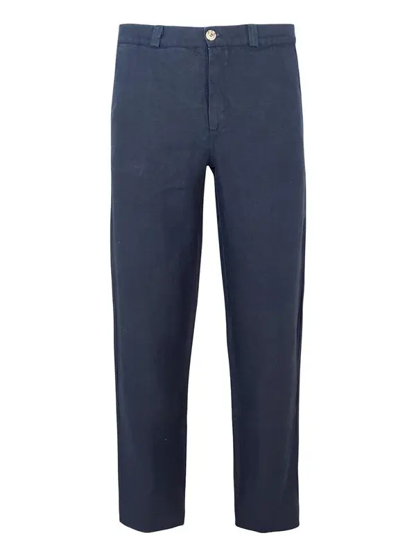 Haris Cotton Classic Fit Linen Pants- Marine - Blue