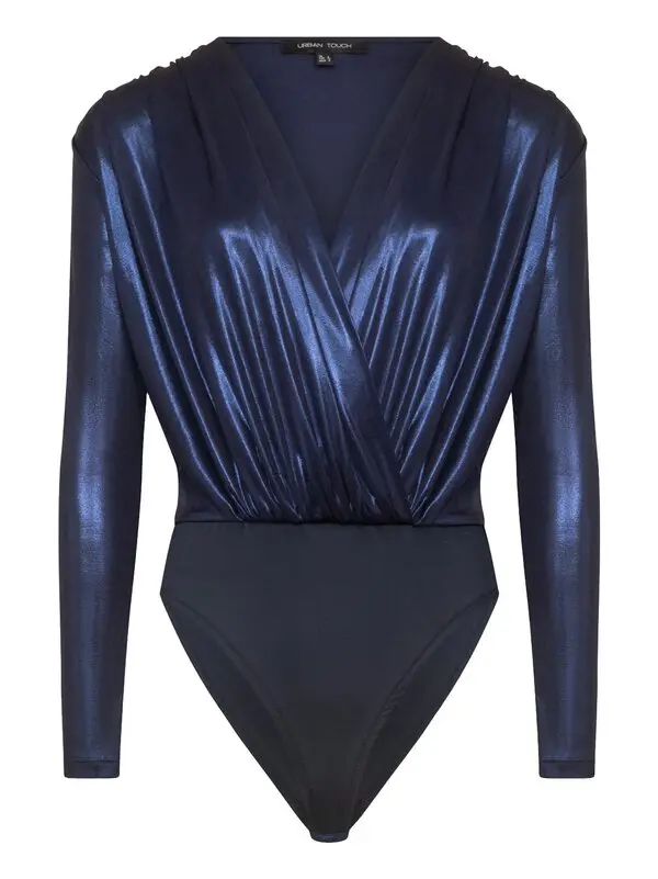 URBAN TOUCH Premium Jersey Metallic Wrap Bodysuit Navy - Blue