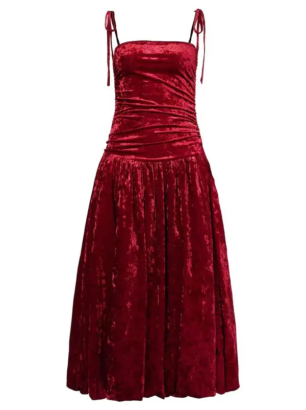 AMY LYNN Alexa Dark Velvet Puffball Dress - Red
