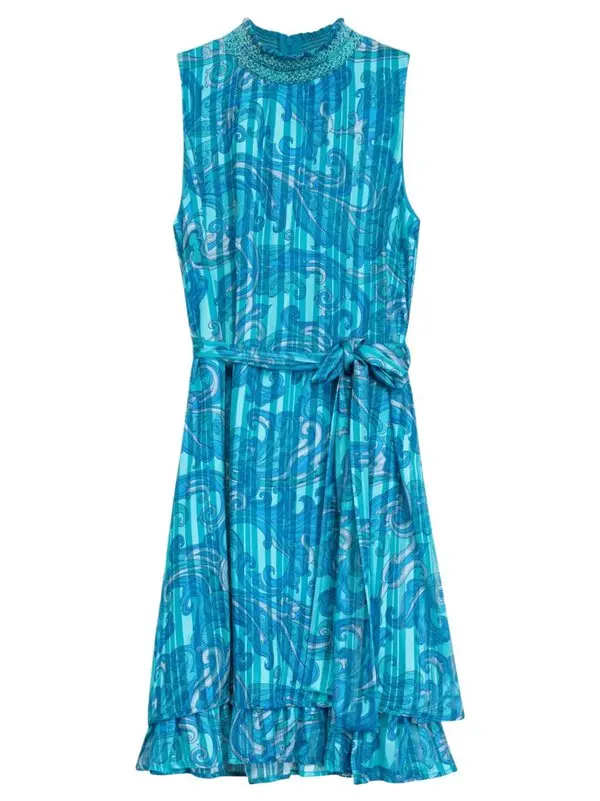 NIZA Flowy Maxi Dress With V-neck And Decorative Ruffle - Blue