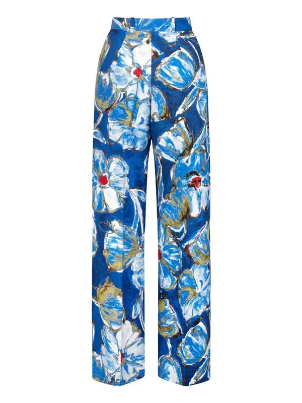 ELSAVA Of Silence Floral Print Tailored Trousers - Blue