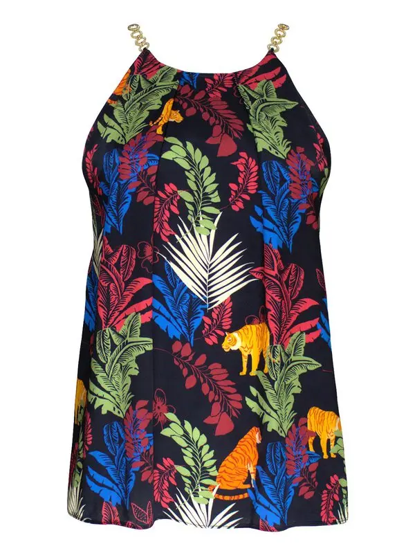 LALIPOP DESIGN Jungle-print Ecovero™ Satin Sleeveless Top - Black