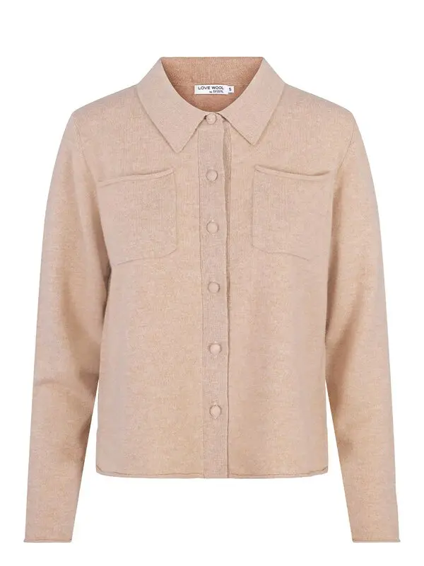 TIRILLM Neutrals Nadine Short Cardigan With Collar And Pockets, Light Melange - Beige