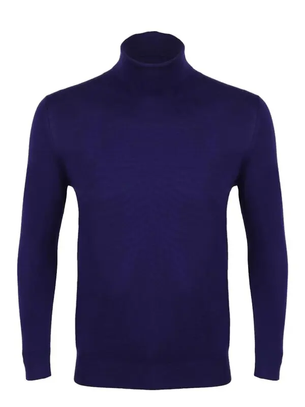 DAVID WEJ Dixon Light Wool Roll Neck Jumper – Royal - Blue