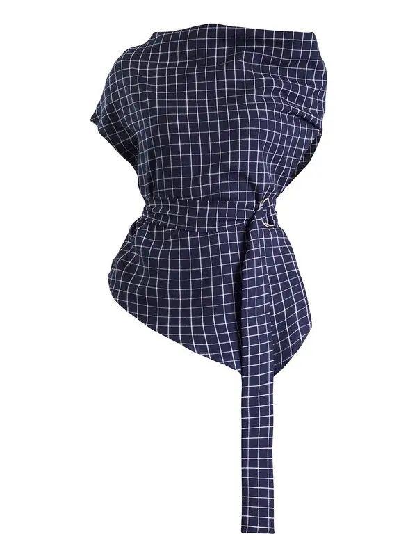 MEEM LABEL Theo Grid Asymmetric Top - Blue
