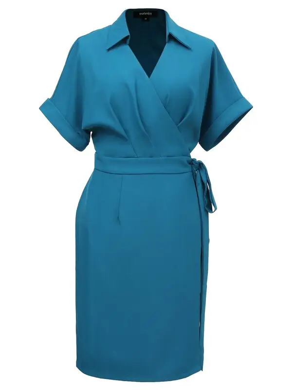 SMART AND JOY Wrap Minimalist Dress And Italian Collar - Blue