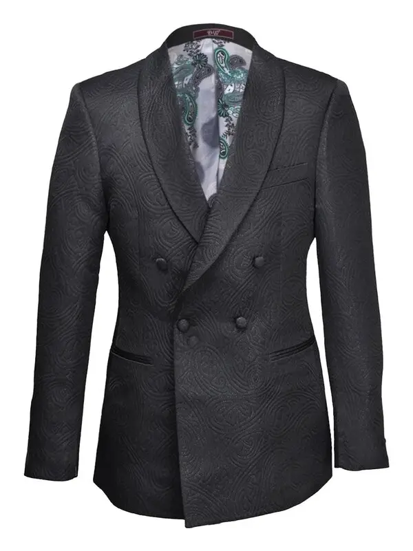 DAVID WEJ Kensington Double Breasted Shawl Lapel Jacquard Blazer - Black