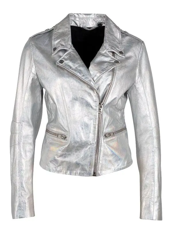 Mauritius Metallic Leather Jacket Adeni - Silver