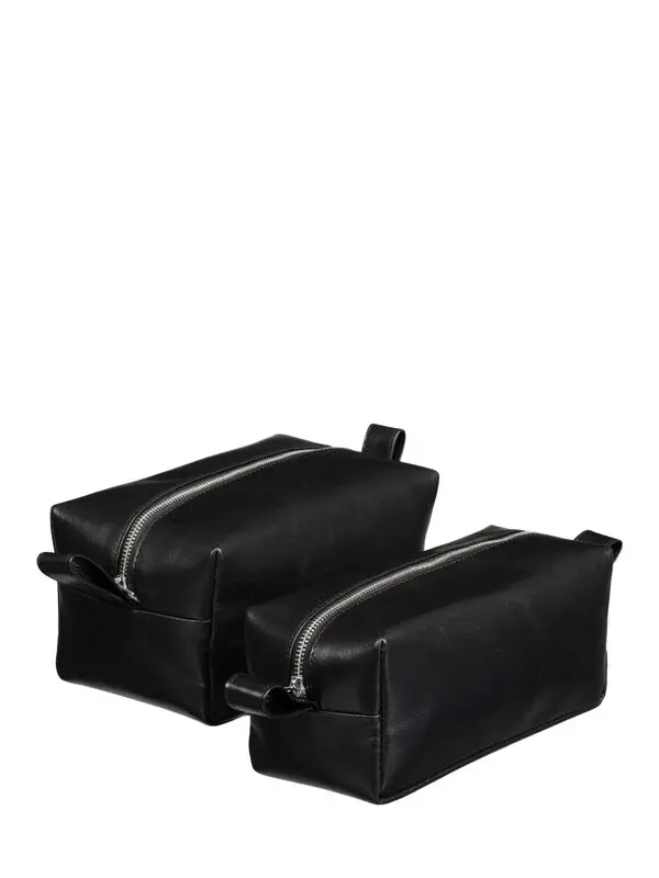 HIDES LEATHER CO. Full-grain Leather Grooming Bag, Compact Travel Dopp Kit - Black