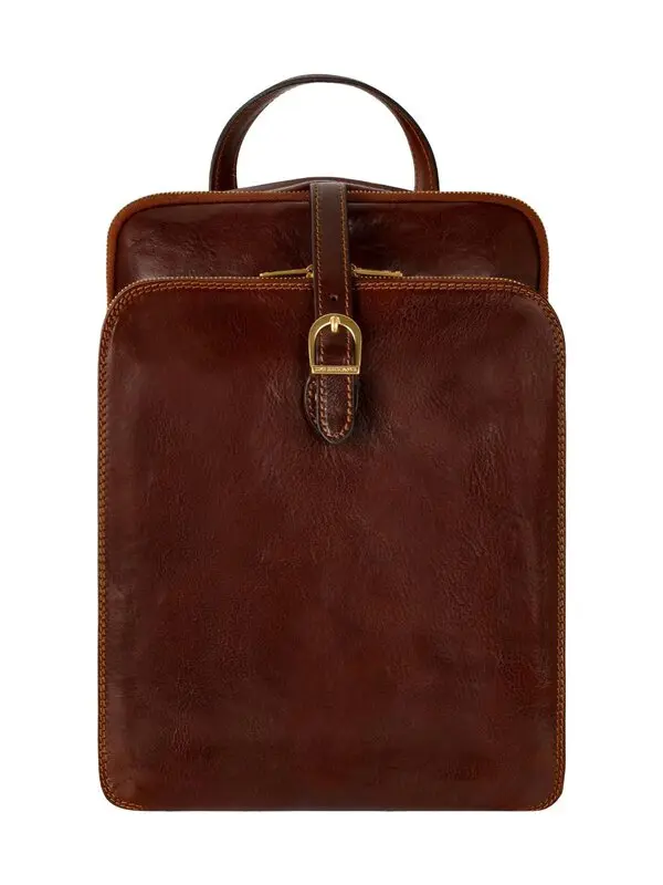 TIME RESISTANCE Convertible Leather Backpack Shoulder Bag Clarissa - Brown