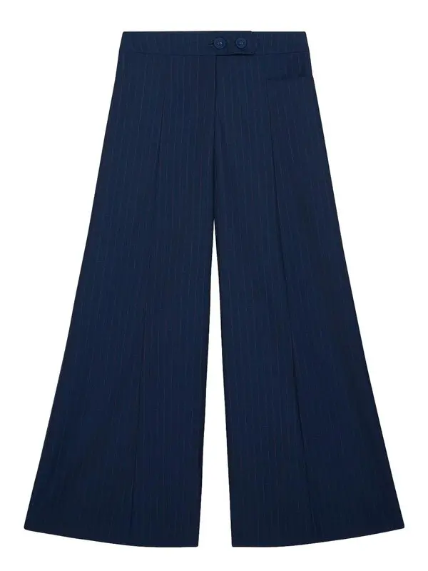AMANDA THOMPSON COUTURE Anderson Trouser / Navy & Red Pinstripe Italian Wool - Blue