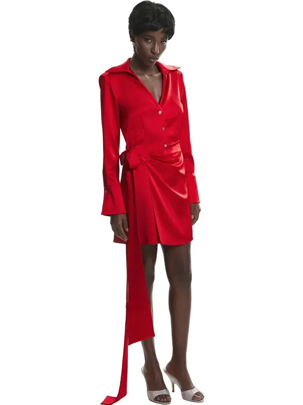 LITA COUTURE Satin Mini Wrap Dress - Red