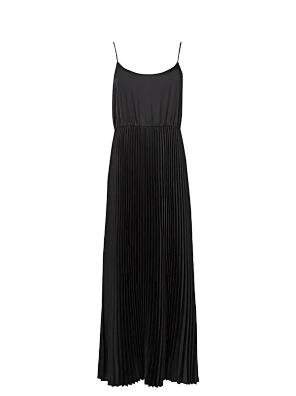 ROCH PEREL Satin Pleated Slip Dress - Black