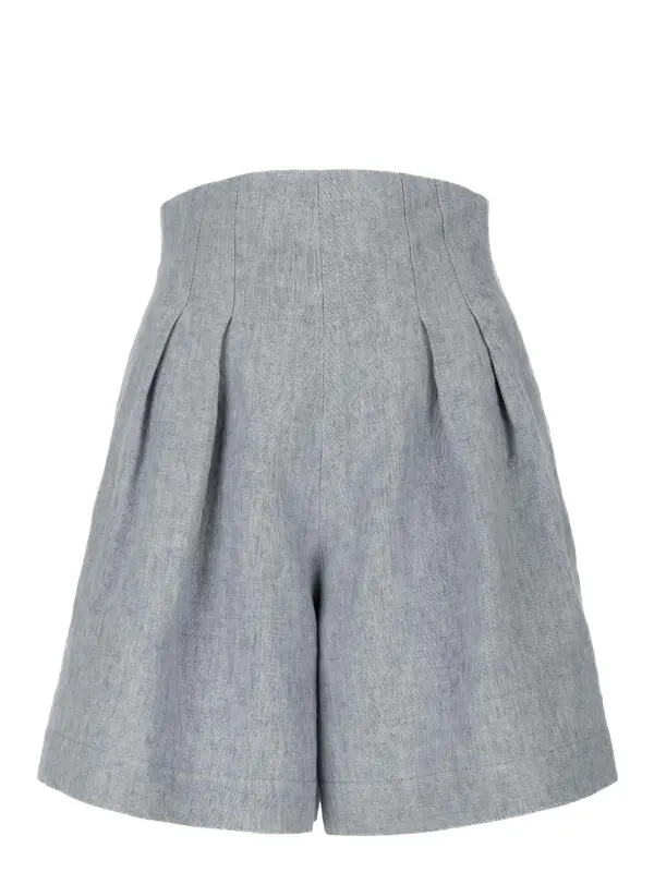 JANA COSHÈ Stone High Waist Linen Pleated Shorts - Blue