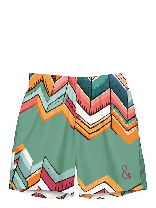 ANCHOR & CREW Vibrant Motif Pattern Recycled Fabric Swim Shorts - Green