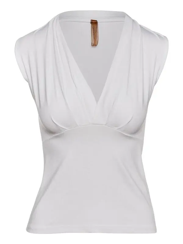 CONQUISTA Faux Wrap Sleeveless Top - White