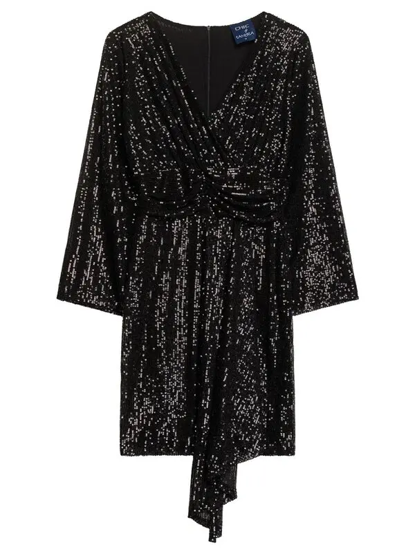 TANTRA SPAIN SL Sequined Dress With V-neckline And Draped Waistline - Black