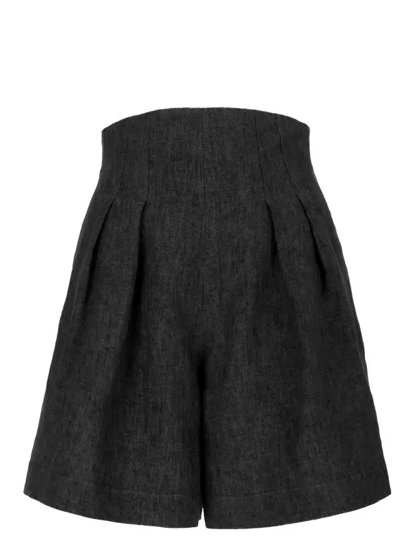 JANA COSHÈ Olive High Waist Linen Pleated Shorts - Black