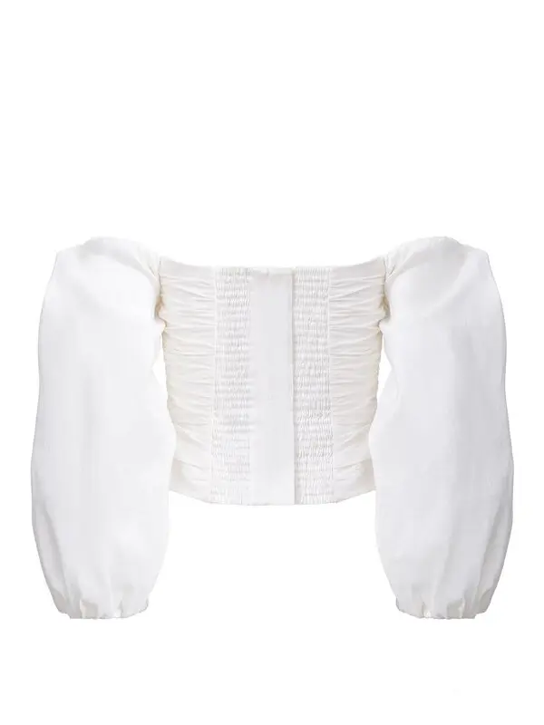 LITA COUTURE Off-the-shoulder Taffeta Blouse With Voluminous Sleeves - White