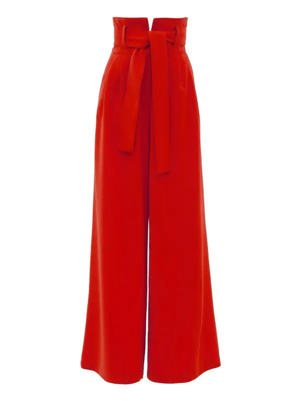 JULIA ALLERT High Waist Long Wide Leg Trousers - Red