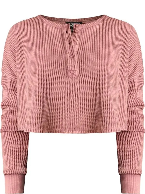 KNOWN SUPPLY Waffle Long Sleeve Henley Tee Cris Blossom - Pink