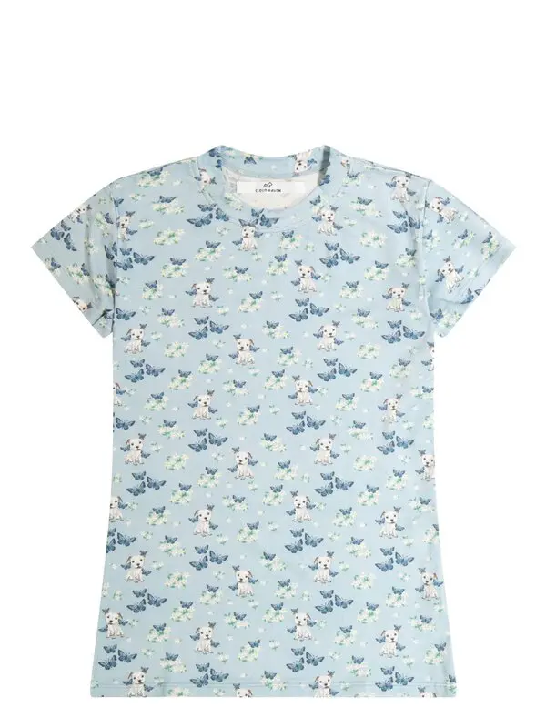 CLOUD HAVEN Fitted Signature Print Tee In Daisy - Blue
