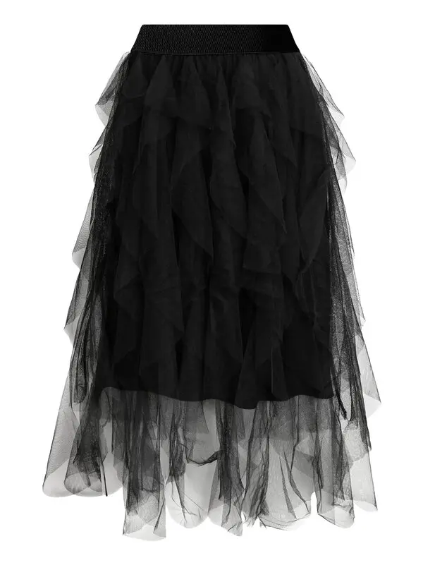 JAMES LAKELAND Tulle Ruffle Midi Skirt - Black