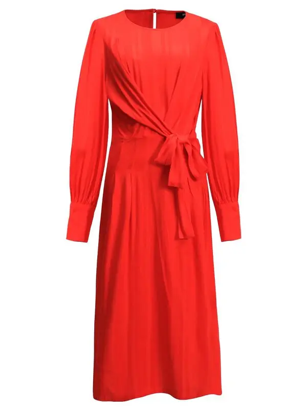 SMART AND JOY Draped Blouse Dress With Side Bow - Red