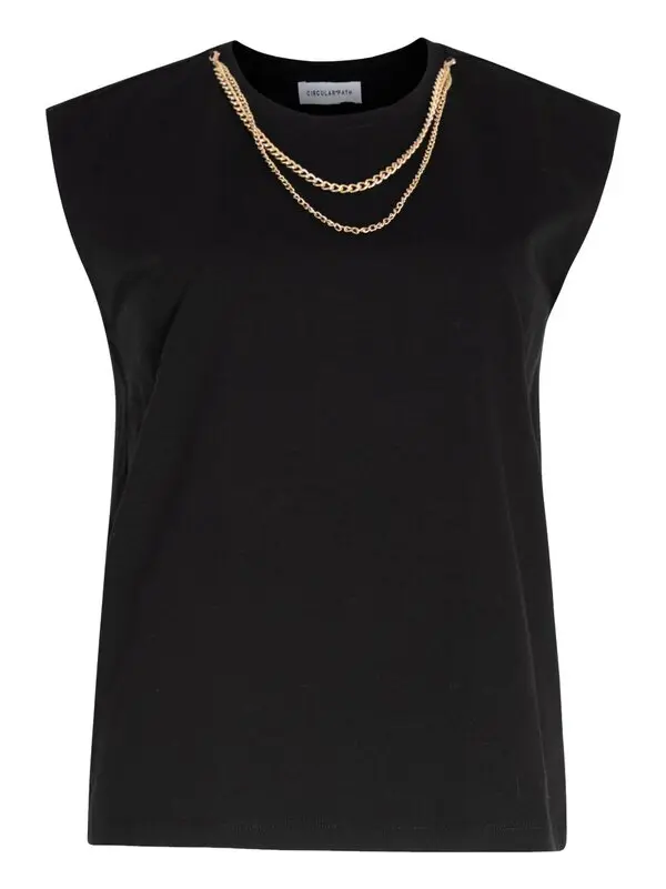 CIRCULAR PATH Sleeveless Round Neck Necklace T-shirt - Black