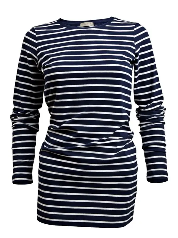 COVE Long Length Cotton Navy & White Stripe Tee - Blue